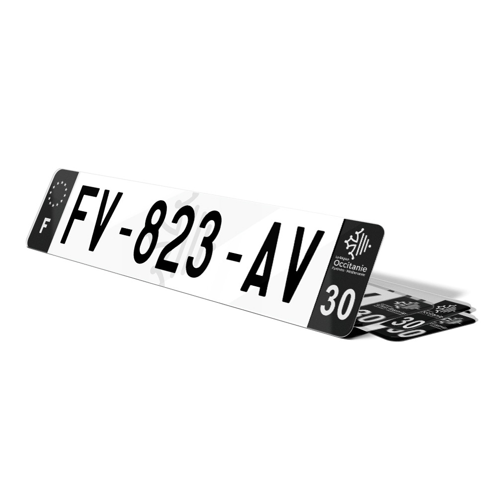 Plaque immatriculation noire fond logo Gard 30 | Plaque Immat